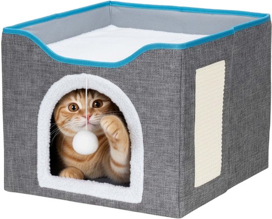 Springos Kattenmand - Kattenhuis - Bed - Kussen - Krabpaal - 42 x 41 x ...