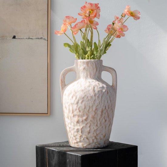 Grote Beige Keramische Vaas met Handvatten - Rustieke Boerderij Stijl ...