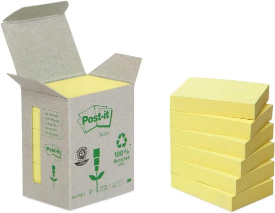 Recycled Mini Notes Tower - 100 Sticky Notes 38 x 51 mm - Pastel Yellow ...