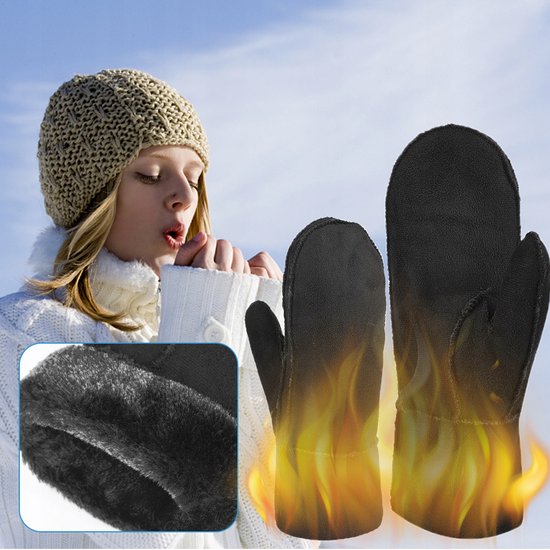 Dames Wanten - Warme handschoenen - Imitatie Bont Winter Wanten - Zwart ...