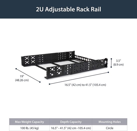 Universele 2U Server Rack Rails - Verstelbare Diepte voor 19 Inch ...