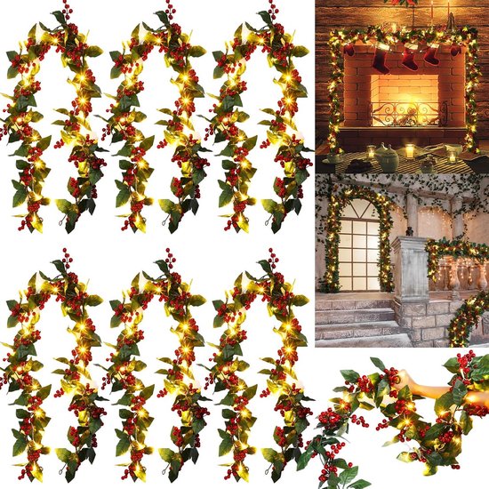 Kerstslinger met Verlichting - 6 Stuks Kunstmatige Slanke Slinger met ...