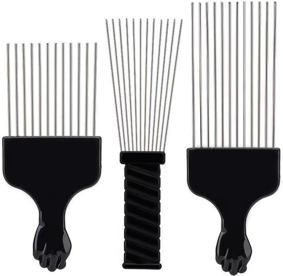 3x Metalen Afro Kam Set met Vuistgreep - Professionele Styling Tool ...