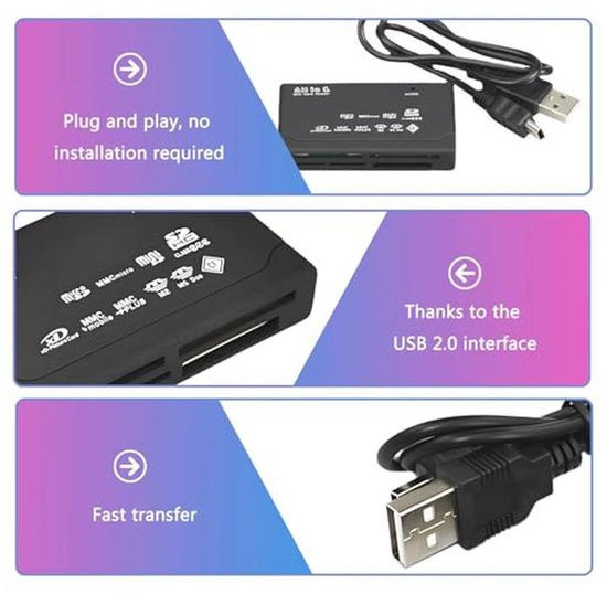 Kaartlezer, all-in-one USB 2.0 kaartlezer 6-in-1 voor SD/TF/CF/M2/XD/MS ...