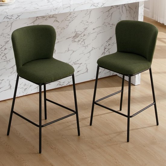 Set van 2 Moderne Barkrukken Groen Gestoffeerd - Keuken Barstoelen met ...