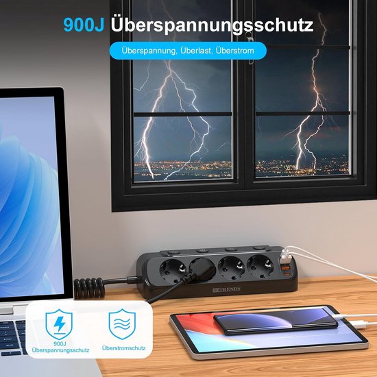 Hoek Stopcontact met USB C en Schakelaars, 4-voudig Verdeelstekker met ...