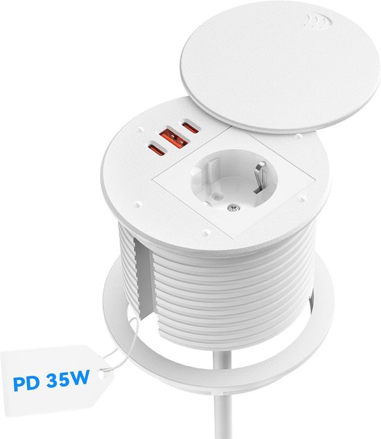 Verzonken Stopcontact met USB C 35W PD en USB-A 30W met Afsluitbaar ...
