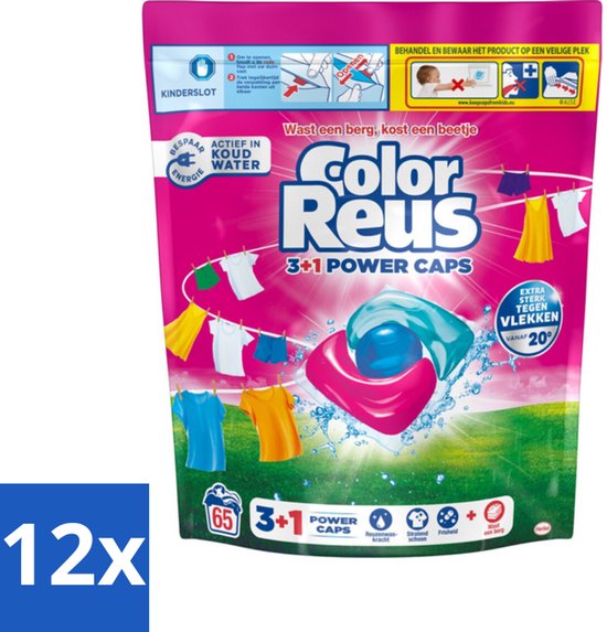 12 x Color Reus - 3+1 Power Caps - Gekleurde Was - 65 Wasbeurten ...