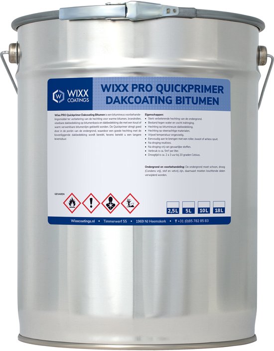 Wixx PRO Quickprimer Dakcoating Bitumen - 5L - Zwart | bol