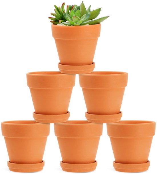 KARZO - Terracotta Potten 4 Inch - Set van 6 met Schotels | bol