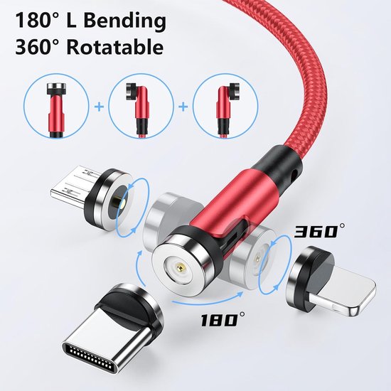 3-in-1 Magnetische USB-kabel - 360° en 180° Draaibare Oplaadkabel voor ...