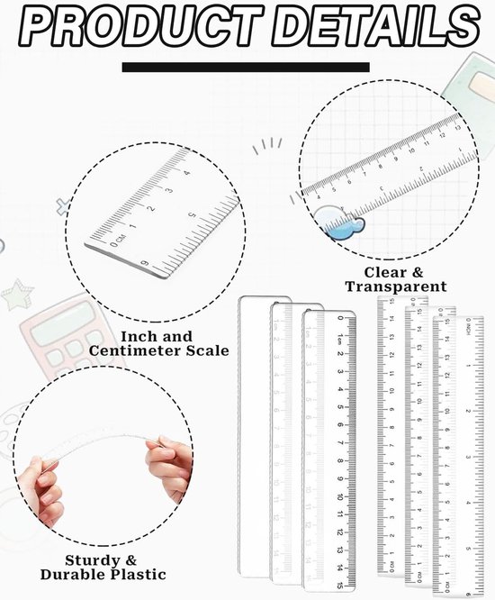 6x Transparante Linialen Set van 15 cm – Meetlat met Metrische en Inch ...