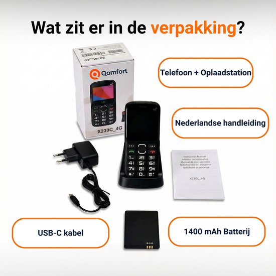 Qomfort Jimmy Senioren Telefoon - Mobiele GSM voor ouderen - SOS ...