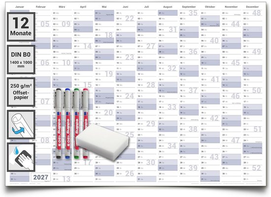 XXL Kalender 2027 Afwisbaar Grote Wandplanner 140x100 cm Optimaal ...