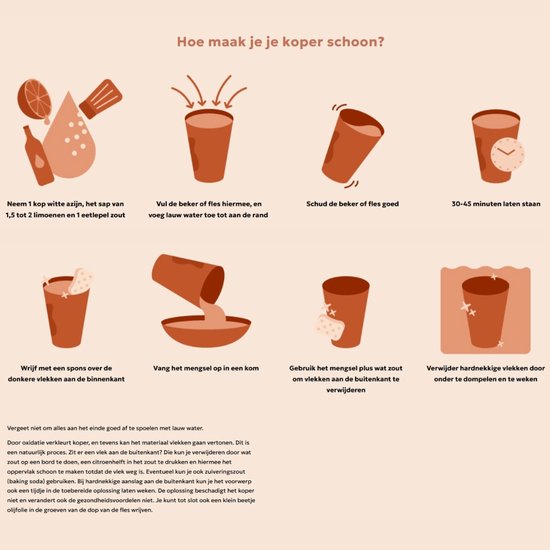 Puur koperen waterfles antique gegraveerd ± 750 ml/280 g (zware ...