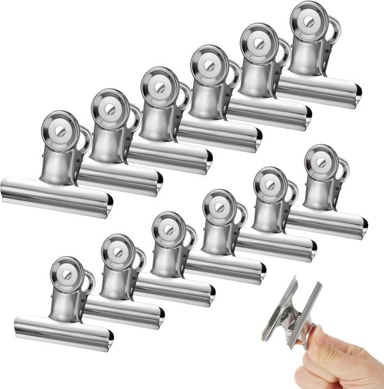Grote Metalen Klemmen Set - 12 Stuks Zilveren Sluitclips voor Zakken ...