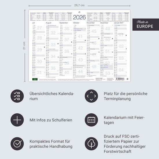 Grote A4-Tafelkalender 2026: Jaarkalender & Weekplanner voor Bureau of ...