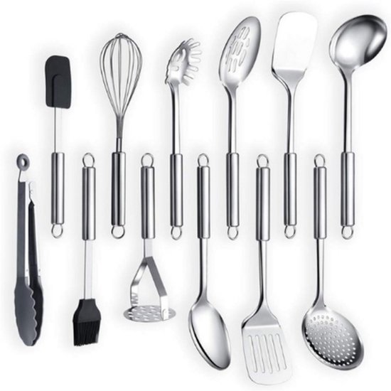 RVS Keukengerei Set – 12-Delig – Kooklepels En Opscheplepels – Complete ...