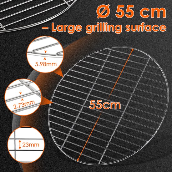 Roestvrijstalen grillrooster rond 55 cm, BBQ-grillrooster voor ...