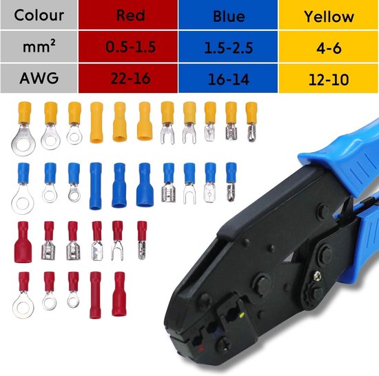 Ratchet Crimping Tool met 500pcs Crimp Connectors - Geïsoleerde ...