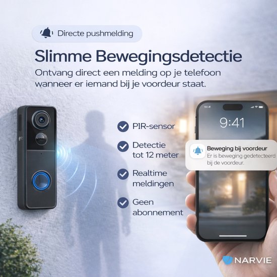 Narvie Video Deurbel met Camera 5MP – Draadloos – Met Draadloze Gong ...
