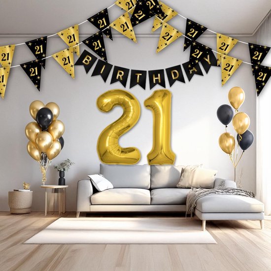 Luxe Zwart Gouden Slinger 21 Jaar Feestversiering Decoratie Vlaggenlijn ...