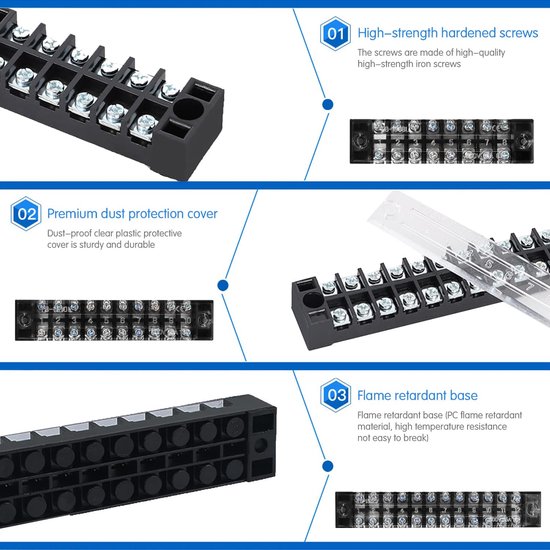6PCS Screw Terminal Block - Double Row 8/10/12 Position - Clamp Strip ...