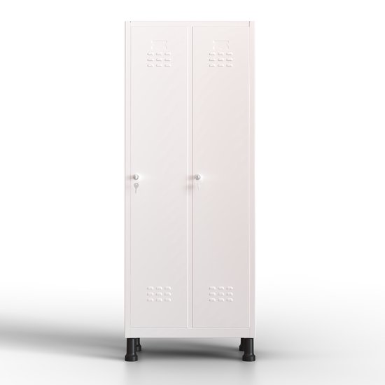 Metalen lockerkast 2 deuren, lockerkast met sleutel, wit, 180 x 65 x 40 ...