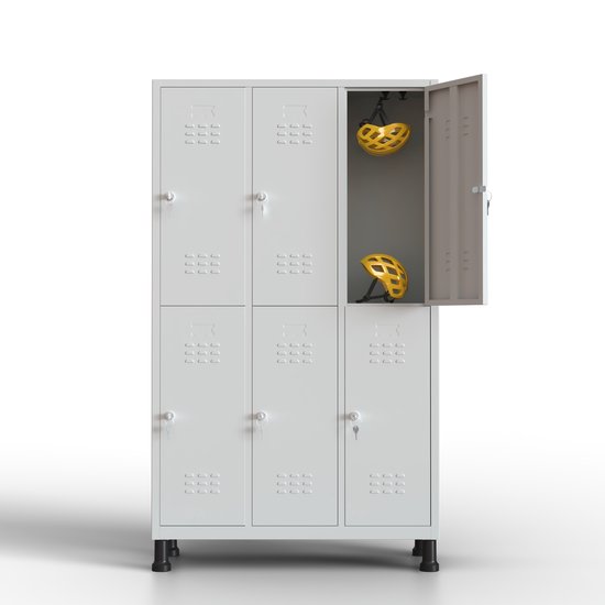 Metalen lockerkast 6 deuren, lockerkast met sleutel, grijs, 180 x 97 x ...