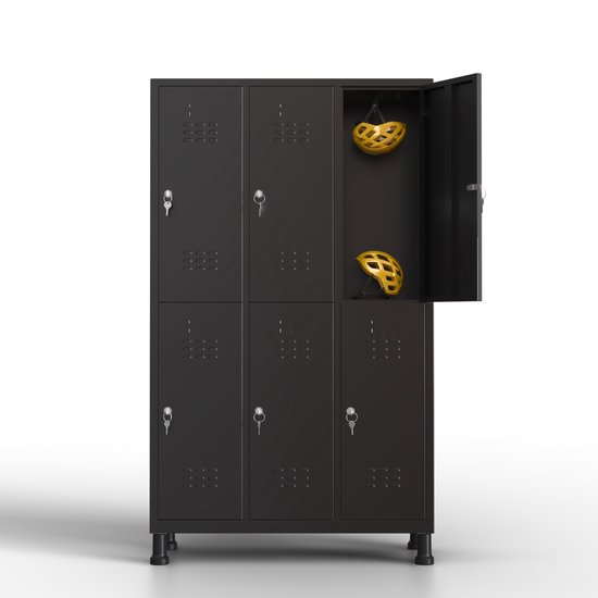 Metalen lockerkast 6 deuren, lockerkast met sleutel, zwart, 180 x 97 x ...