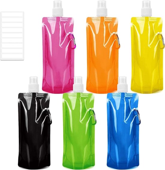 Foldable Reusable Water Bag with Carabiner 480ML - Flexible Foldable ...