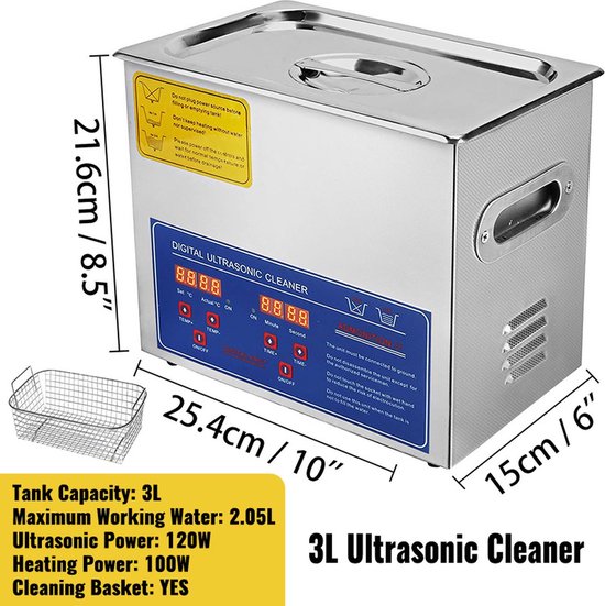 Ultrasoon Reiniger - 3L - Ultrasoonbad - Reinigingsbad - Reinigingsbak ...