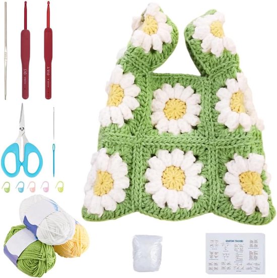 Haakset voor beginners - Starterset voor gehaakte madeliefjes tas met ...