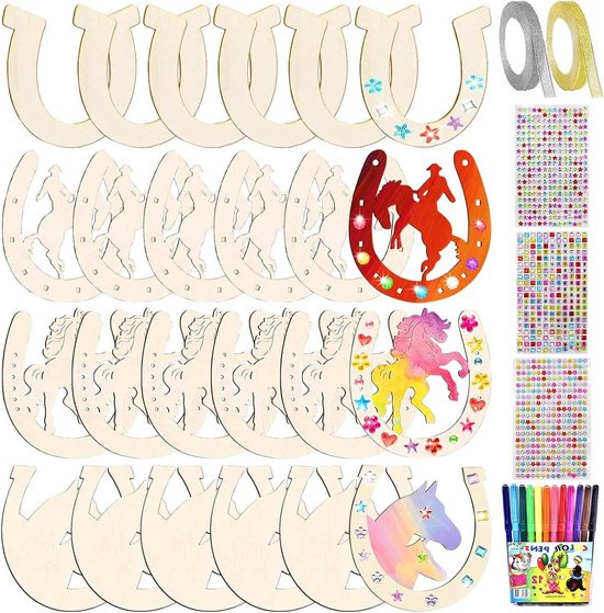 Allecto Plus - Houten hoefijzers set voor kinderfeestje - 24 stuks incl ...