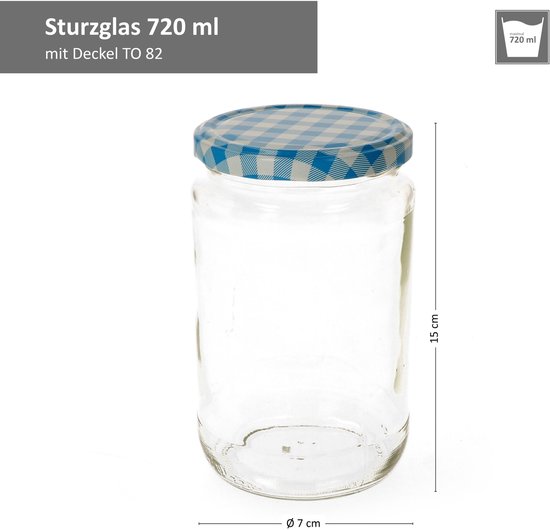 Set van 6 ronde potten 720 ml To 82 blauw geblokt deksel incl. Diamant ...