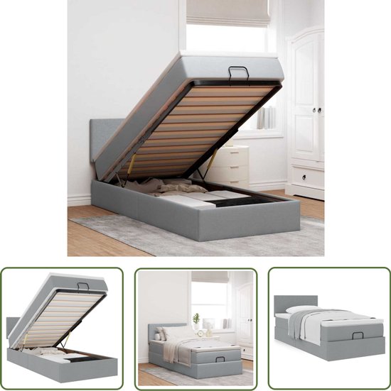 vidaXL Boxspring - Bed Frame - Bed met matras 90x200 cm stof lichtgrijs ...