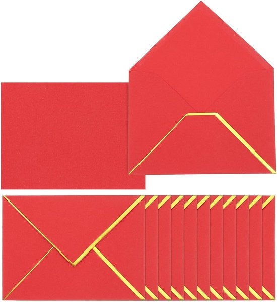 Allecto Plus - Set van 120 A7 Enveloppen - Rood met Gouden Rand - Voor ...