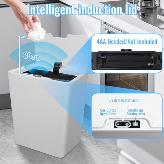 15L Automatic Trash Can with Smart Sensor Electric Waste Bin with Touch ...