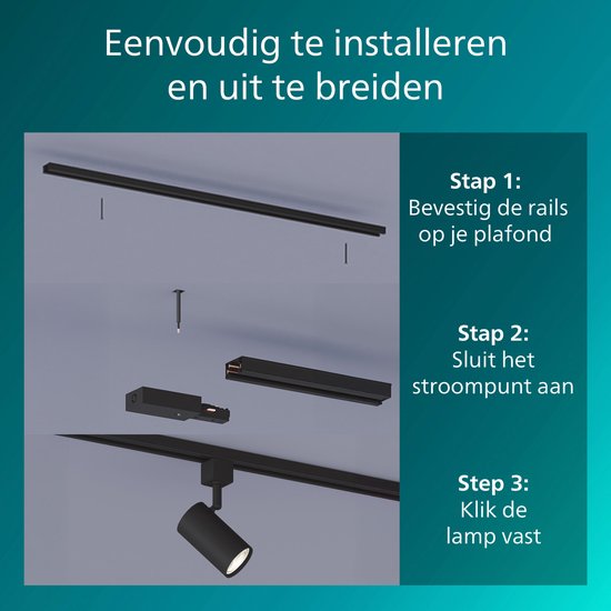 Philips EasyLink railverlichting - Zwart - 2 meter rail met ...