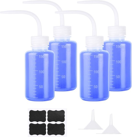 4 Stuks Spuitflessen voor Lab - 150ml Plastic Veiligheidswasfles ...
