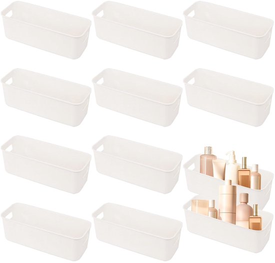 Kleine opbergdozen - set van 10 - wit - kunststof - 26,7 x 9,5 x 9 cm | bol