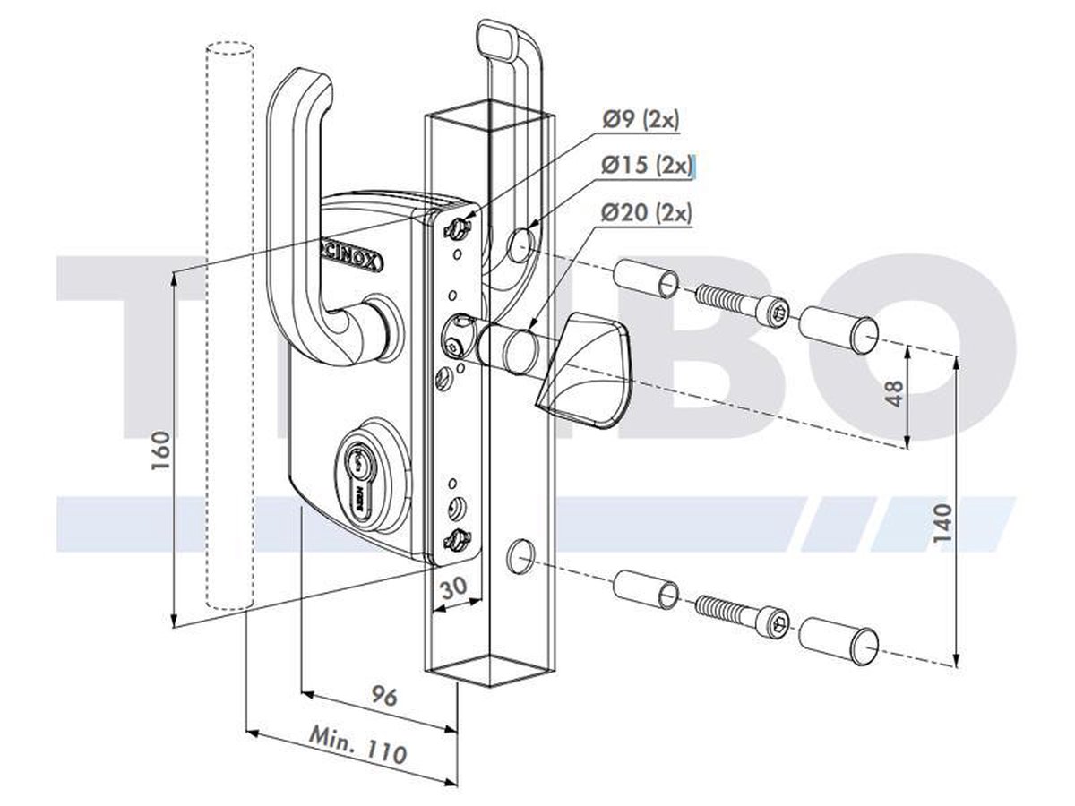 Poortslot opbouw voor schuifpoorten - Poortprofiel : Vierkant 100 mm ...
