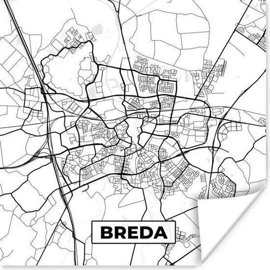 Poster Kaart - Breda - Zwart - Wit - 30x30 cm | bol.com