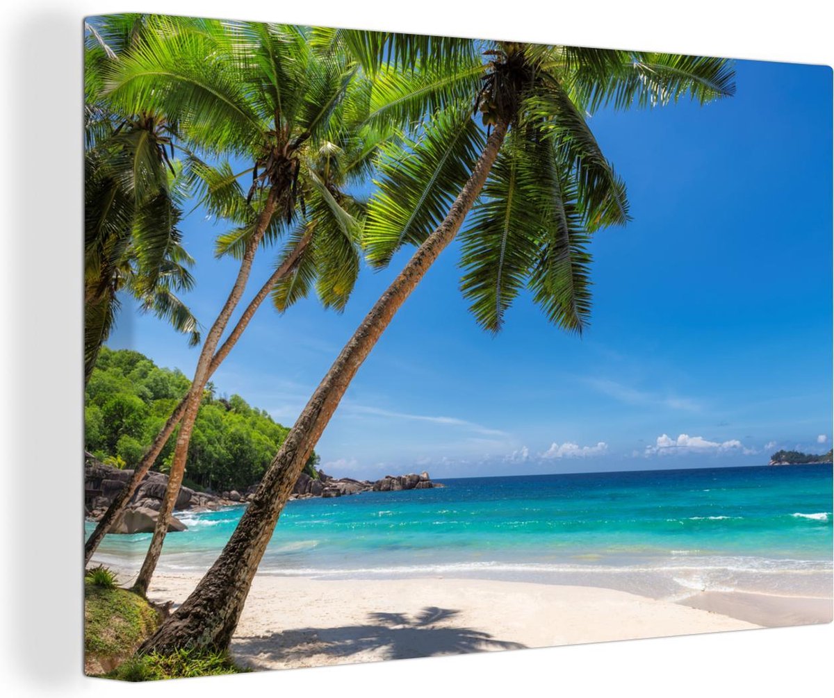 Schilderij Strand - Palmboom - Zee - Eiland - Zand - 120x80 cm - Muurdecoratie | bol.com