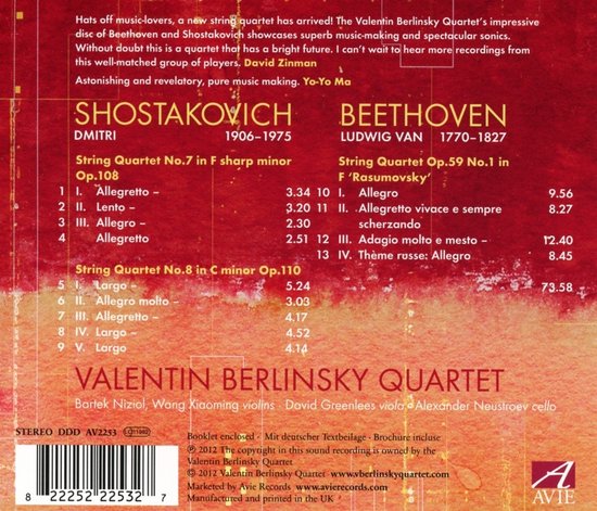 Valentin Berlinsky Quartet - String Quartets Nos.7 & 8 | String Quartet ...