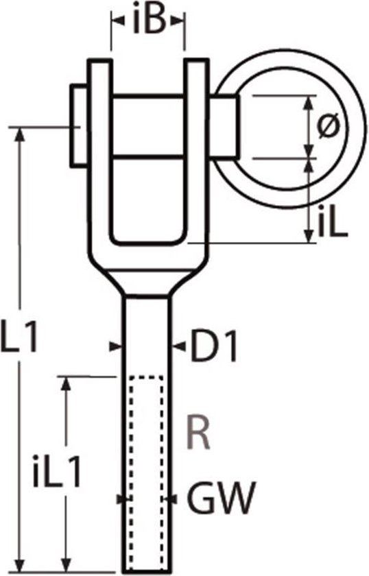Mini-gaffel met rechts binnendraad, M6 | bol