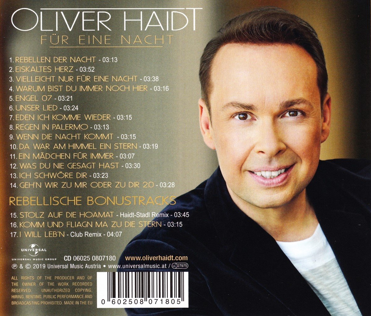 Oliver Haidt - Für Eine Nacht (CD), Oliver Haidt | CD (album) | Muziek ...
