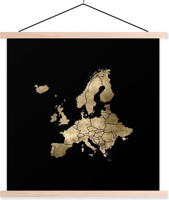 Posterhanger incl. Poster 90x90 cm - Schoolplaat - Europa kaart - Goud ...