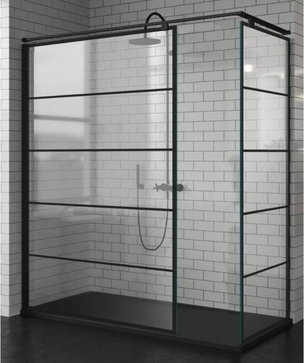 Novellini Kuadra inloopdouche 90 ver.87-90cmstripes motief zwart mat ...