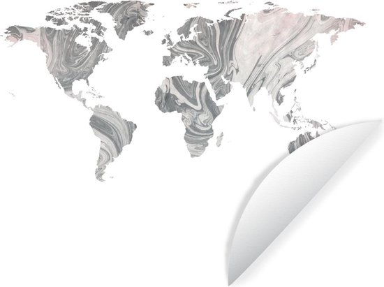 WallCircle - Muurstickers - Behangcirkel - Wereldkaart - Grijs - Roze - ⌀ 140 cm -... | bol